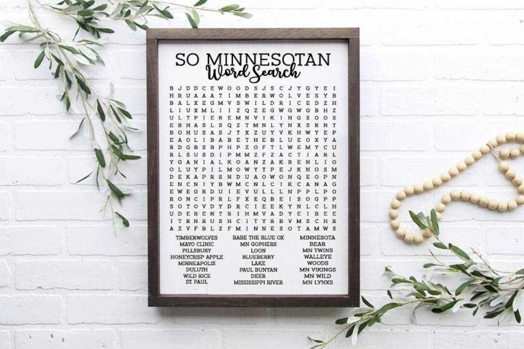 So Minnesotan Word Search Wooden Sign, Bathroom Decor, Minnesota Word ...