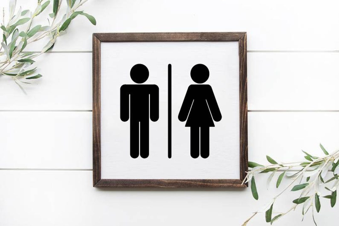 Male and Female Bathroom Wooden Framed Sign, Bathroom Wooden Sign ...