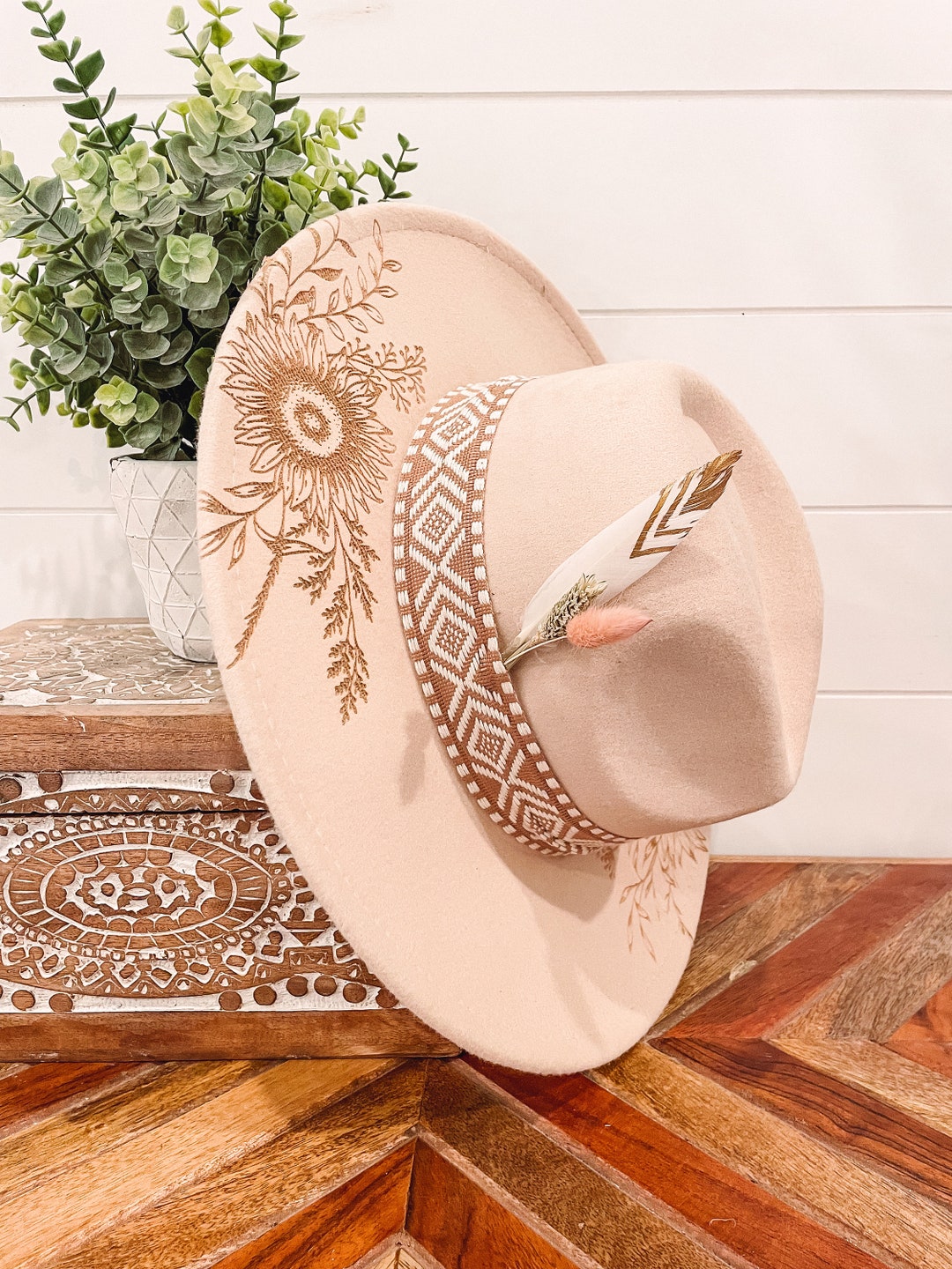 Floral Burned Hat, Floral Engraved Cowboy Hat, Sunflower Hat, Sunflower ...