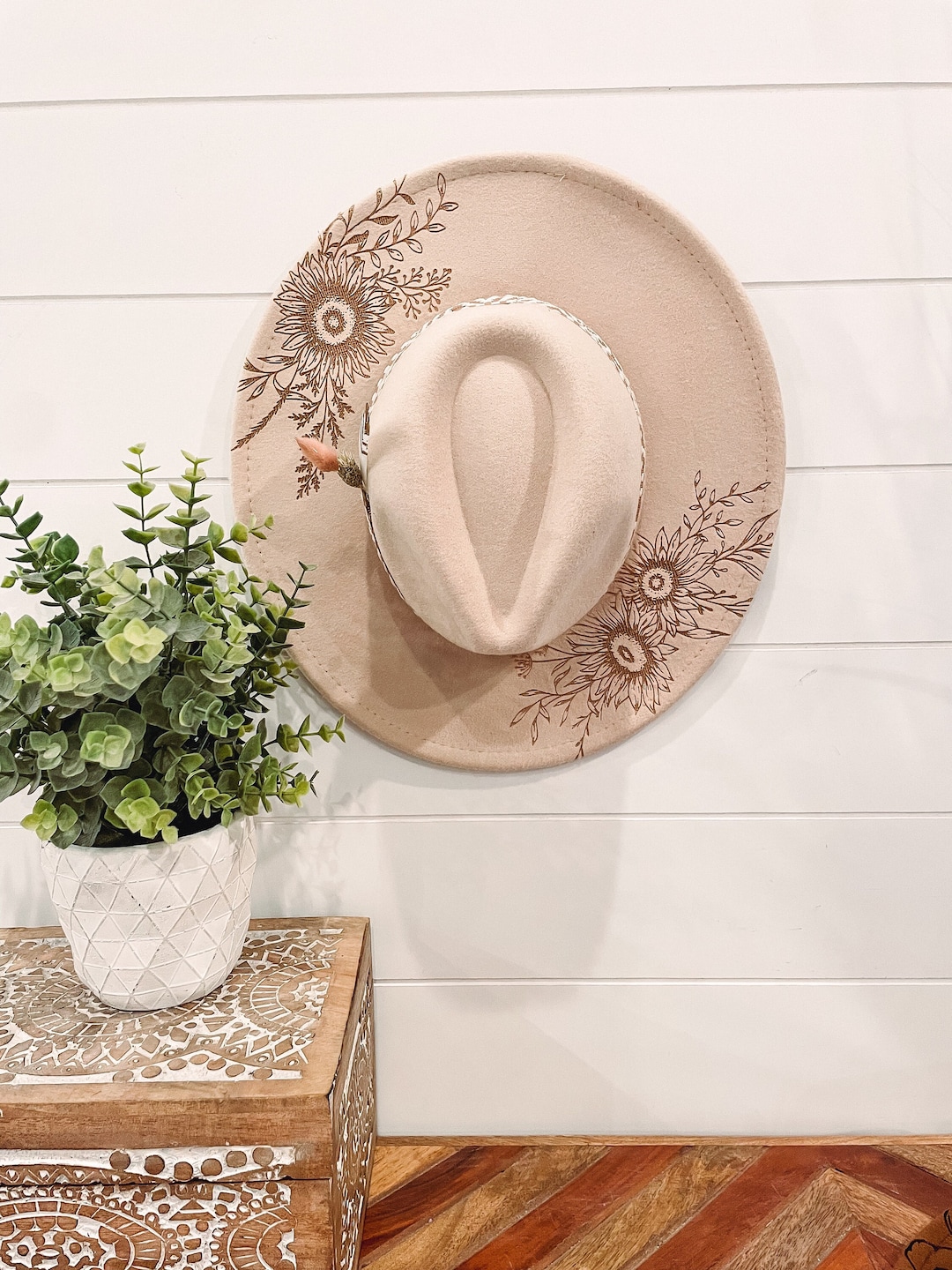 Floral Burned Hat, Floral Engraved Cowboy Hat, Sunflower Hat, Sunflower ...