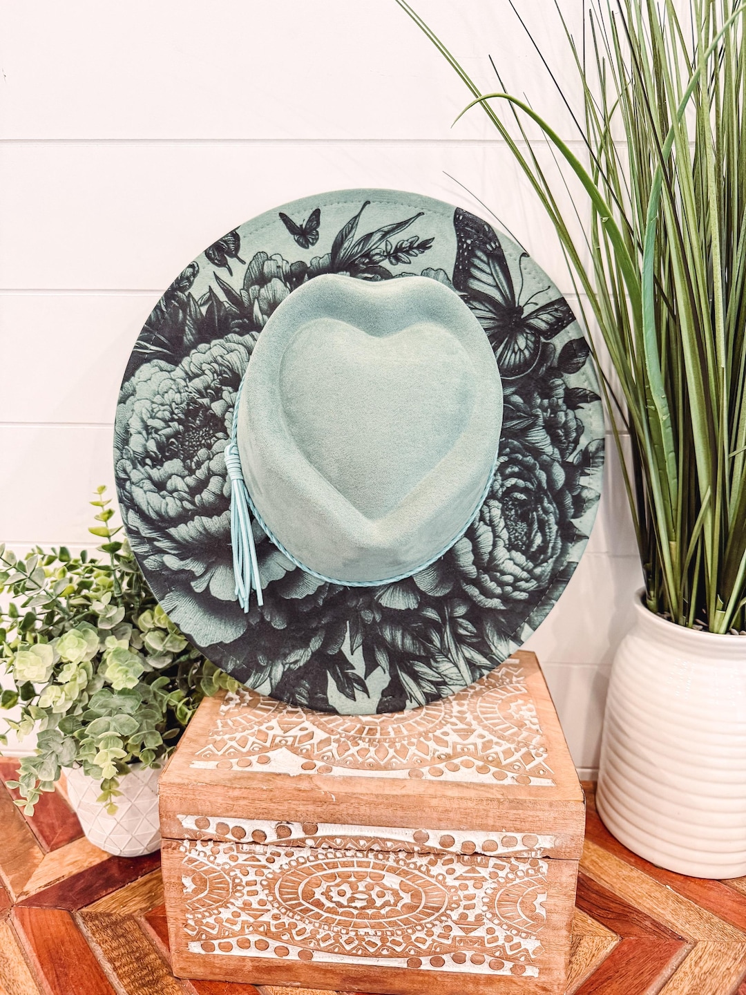 Peony Burned Hat, Floral Engraved Heart Hat, Butterfly Floral Hat ...