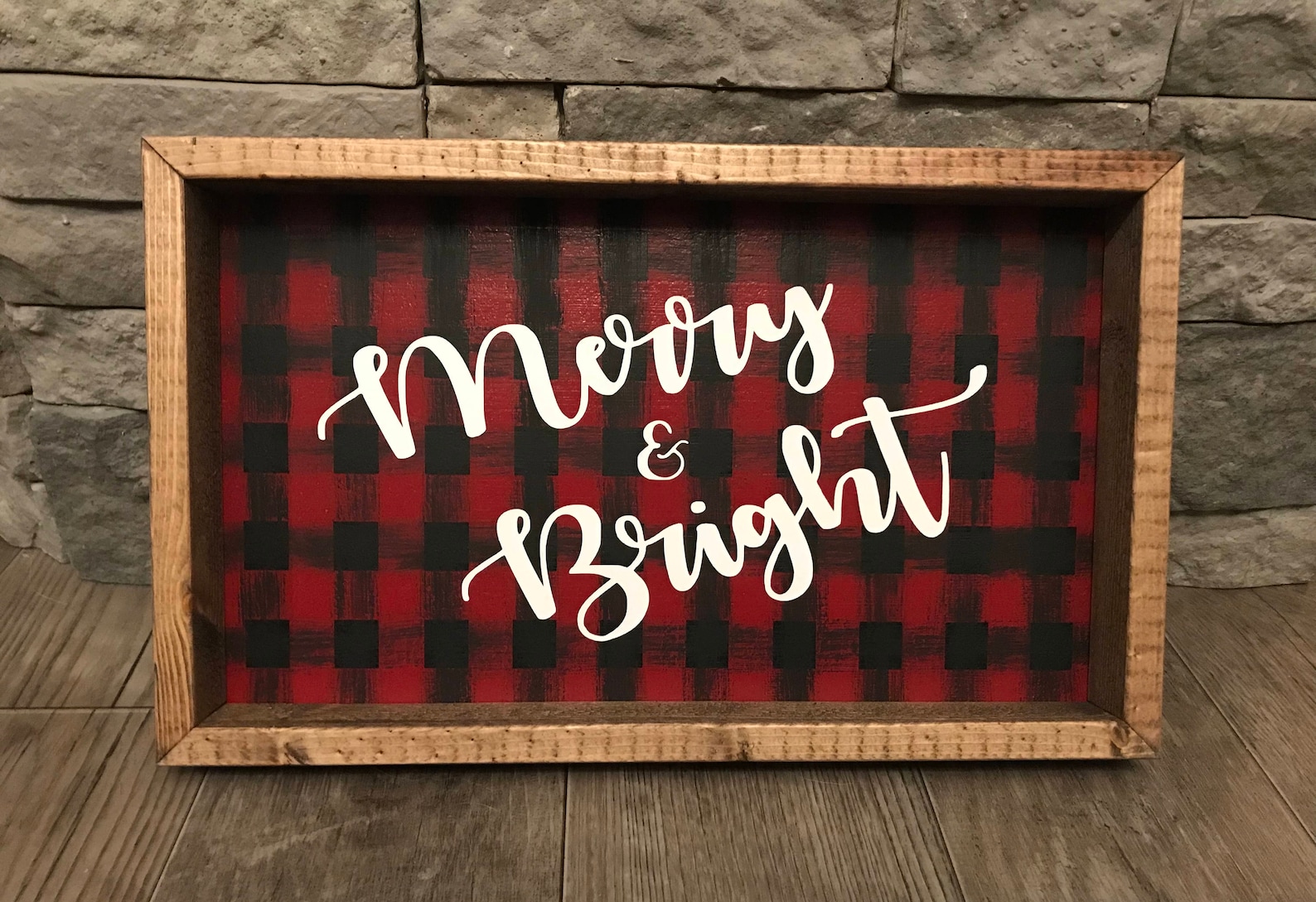 Merry & Bright Buffalo Plaid Wooden Sign Merry and Bright - Etsy