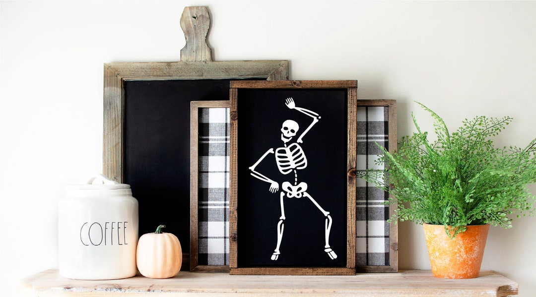 Dancing Skeleton Wood Framed Sign, Halloween Decor, Halloween Sign ...