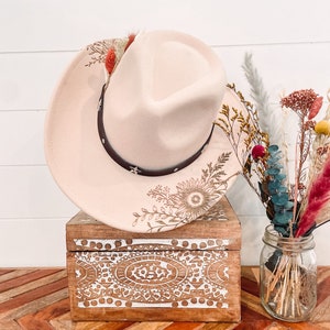 Floral Burned Hat, Floral Engraved Cowboy Hat, Sunflower Hat, Sunflower ...