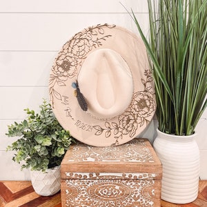 Floral Burned Hat, Floral Engraved Cowboy Hat, Sunflower Hat, Sunflower ...