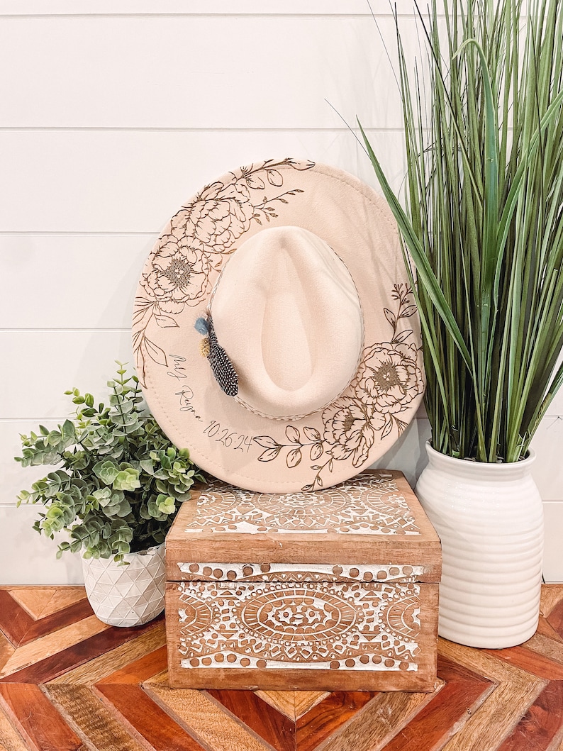 Floral Burned Hat, Floral Engraved Cowboy Hat, Sunflower Hat, Sunflower ...