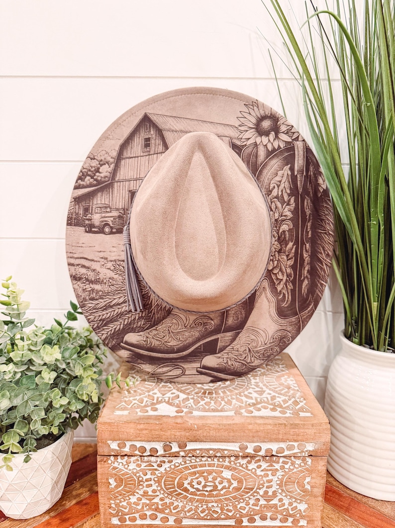 Cowgirl Burned Hat, Burned Cowboy Hat, Floral Burned Hat, Engraved Barn ...