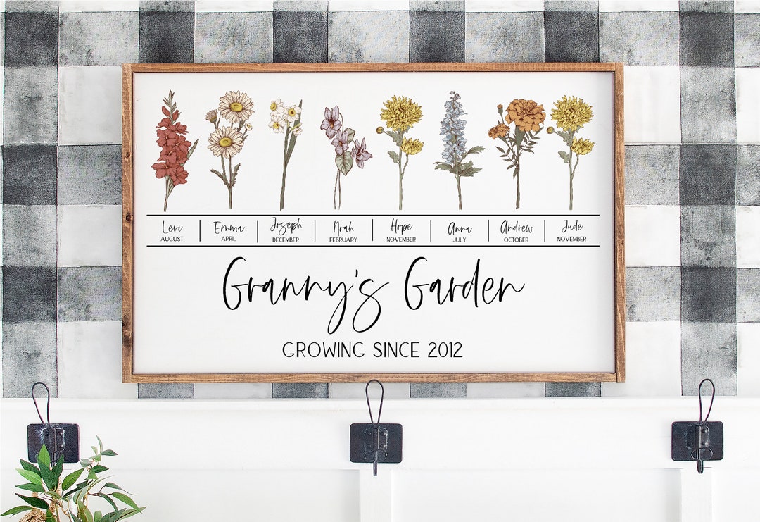 Grandma's Garden Wooden Sign, Birth Month Flower Sign, Mother's Day ...