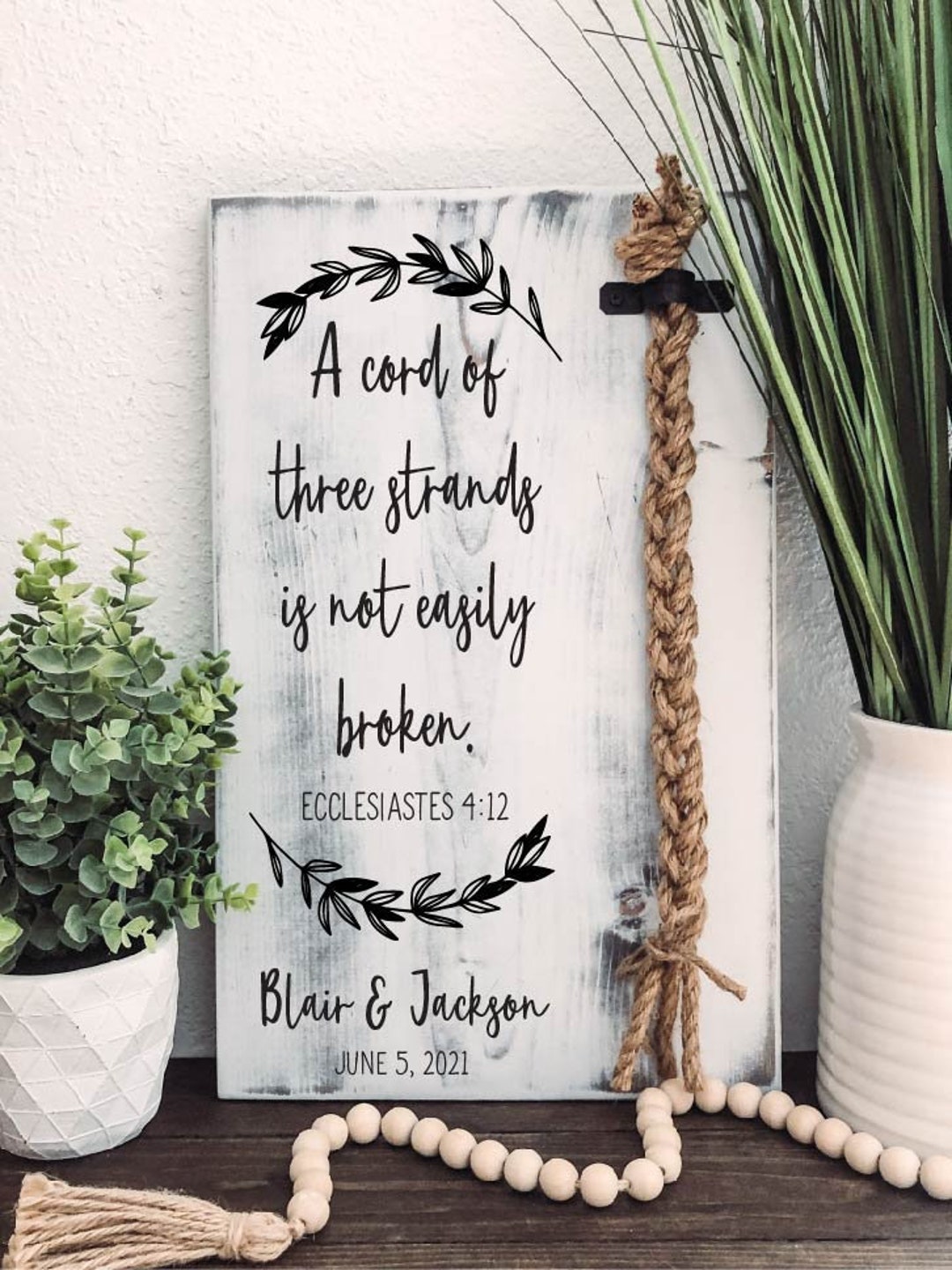 A Cord of Three Strands Sign, A Cord of 3 Strands, Ecclesiastes 4:9-12 ...