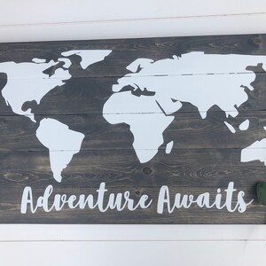Adventure Awaits Wooden Map Sign, World Map Sign, Rustic Map Sign ...