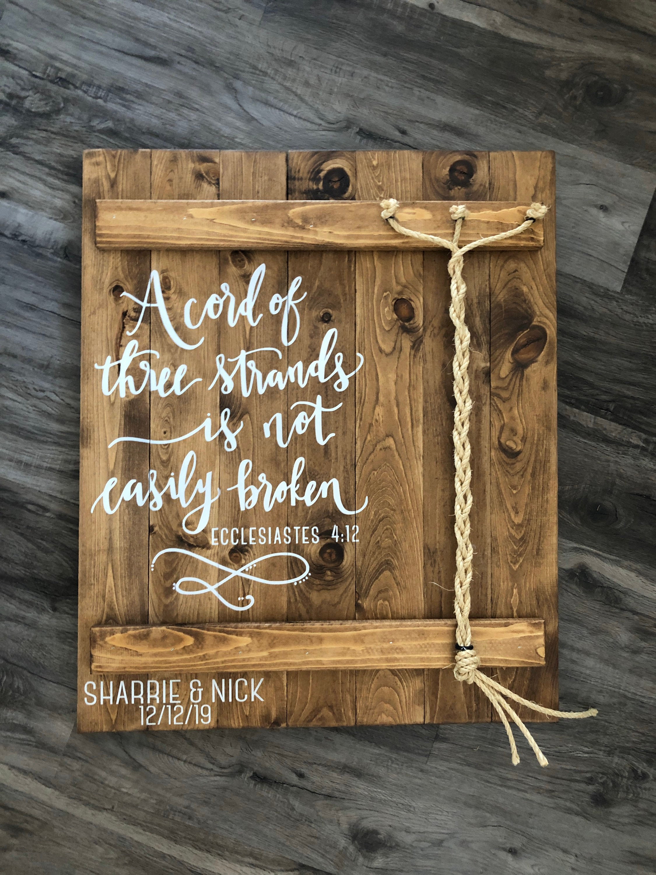 A Cord of Three Strands Sign, A Cord of 3 Strands, Ecclesiastes 4:9-12 ...