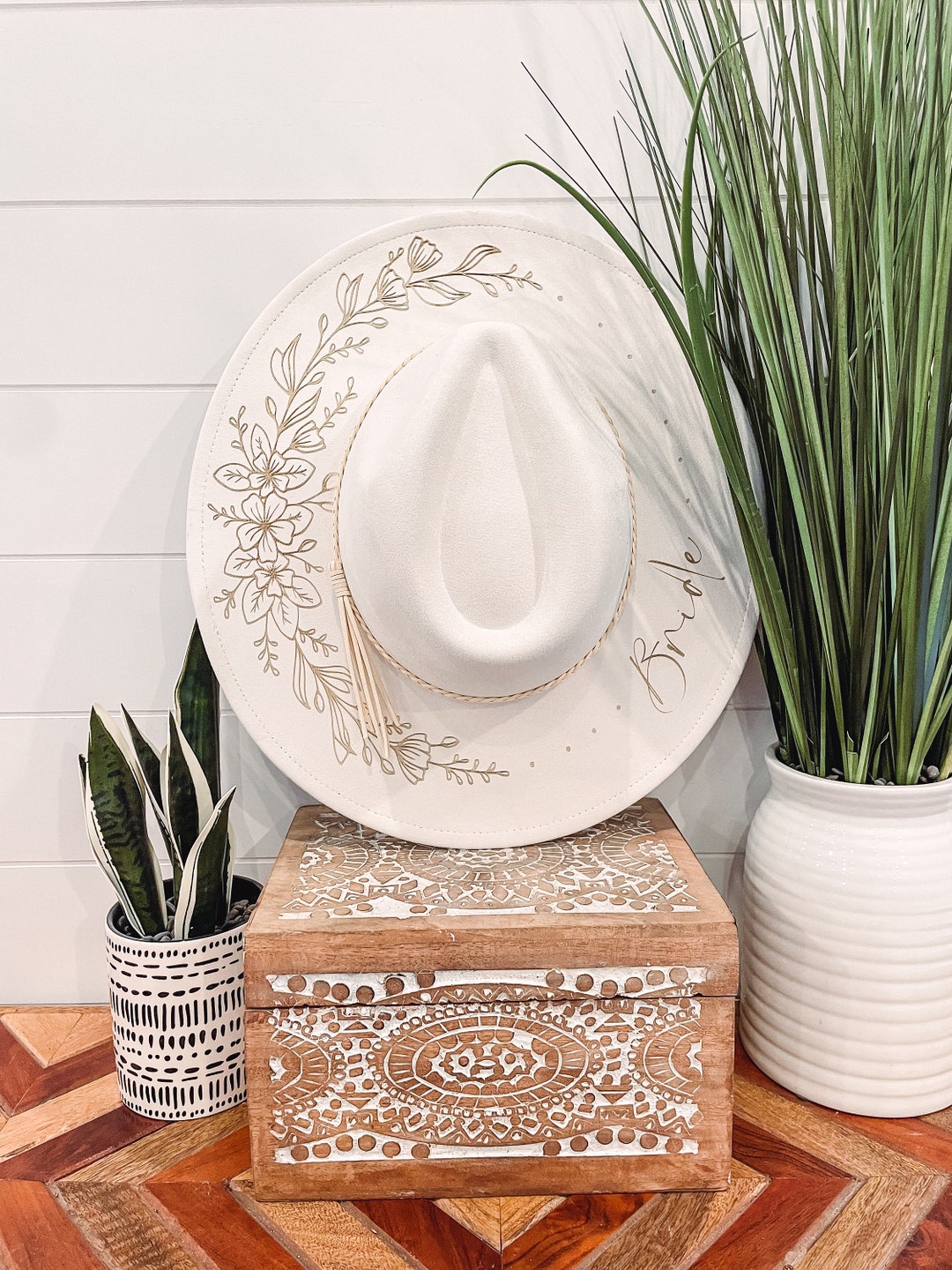 Bride Floral Burned Hat, Floral Engraved Cowboy Hat, Bachelorette Party ...