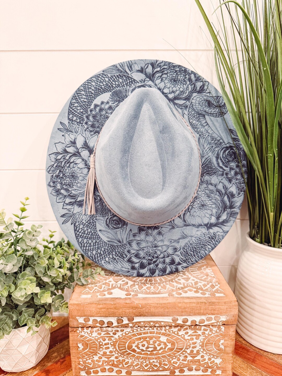 Snake Burned Hat, Serpent Engraved Hat, Cactus Hat, Succulent Burned ...