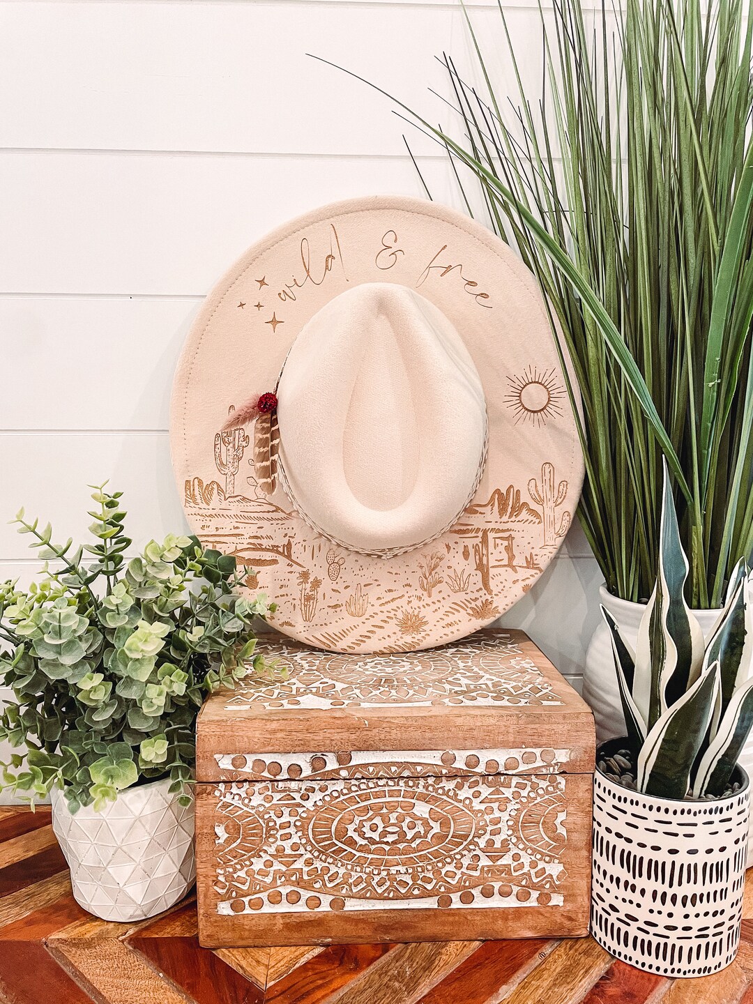 Desert Engraved Hat, Cactus Burned Hat, Desert Engraved Cowboy Hat ...