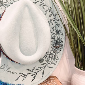 Floral Burned Hat, Floral Engraved Cowboy Hat, Sunflower Hat, Sunflower ...