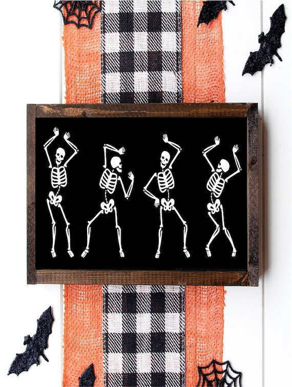 Dancing Skeleton Wood Framed Sign Halloween Decor Halloween - Etsy