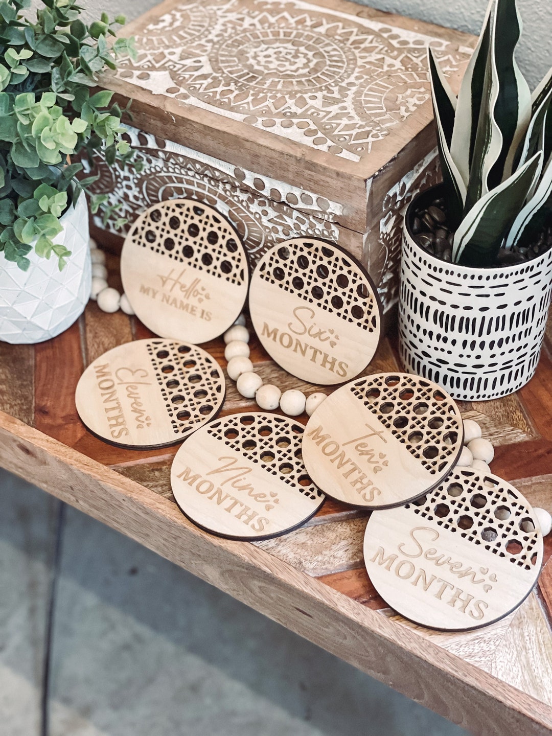 Rattan Baby Monthly Milestone Signs, Baby Milestone Markers, Boho ...
