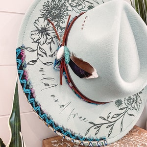 Floral Burned Hat, Floral Engraved Cowboy Hat, Sunflower Hat, Sunflower ...