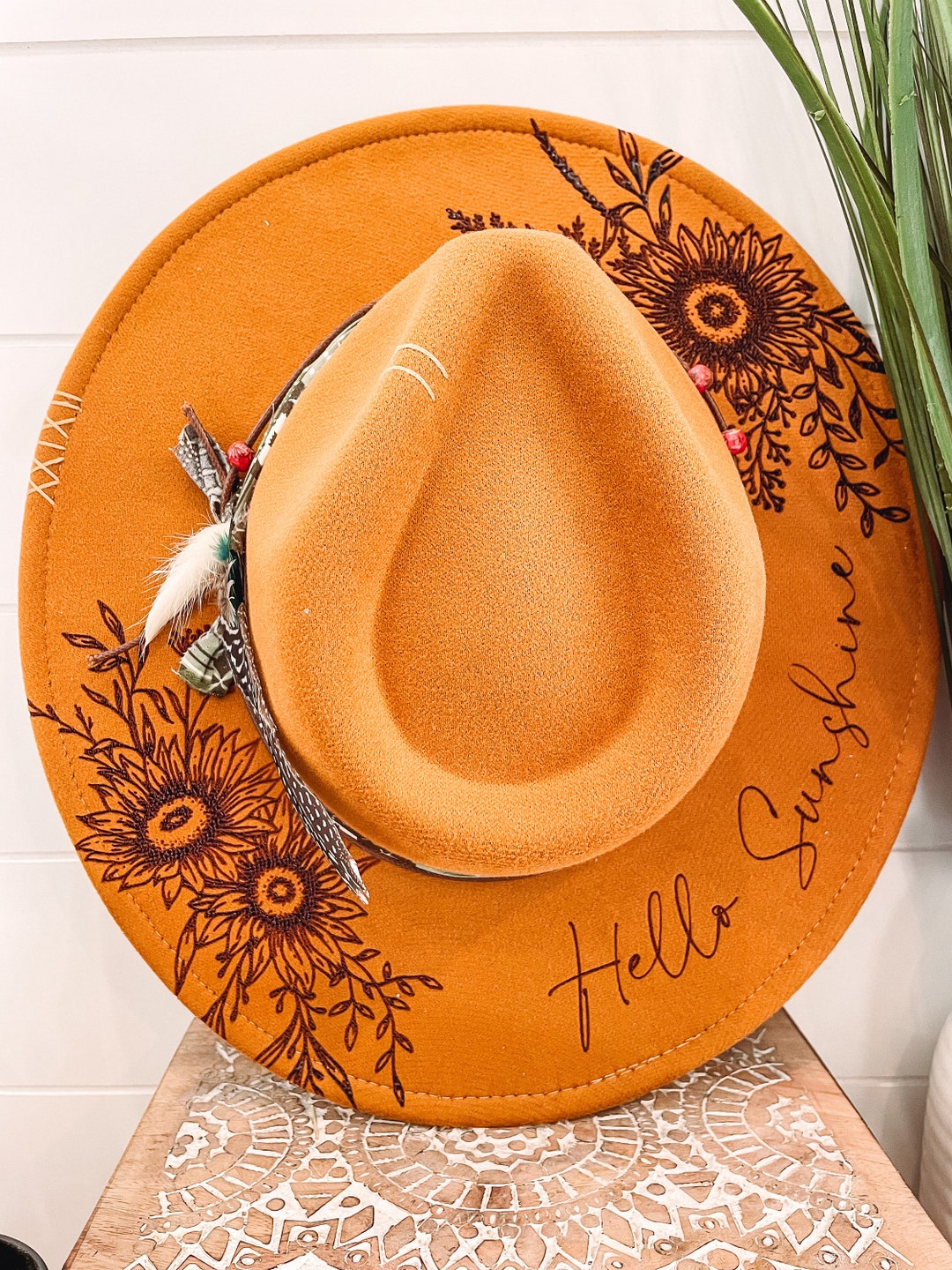 Hello Sunshine Floral Burned Hat, Floral Engraved Cowboy Hat, Sunflower ...