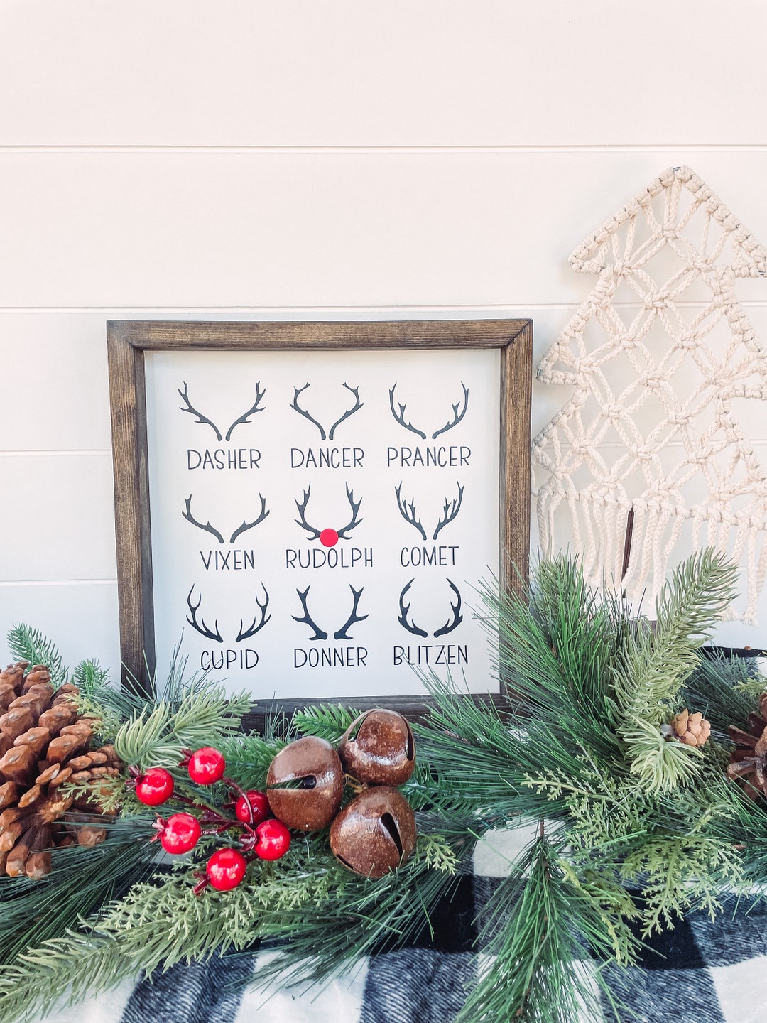 Reindeer Names Sign, Reindeer Antlers Christmas Sign, Christmas Decor ...
