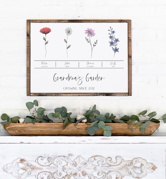 Grandma's Garden Wooden Sign Birth Month Flower Sign - Etsy