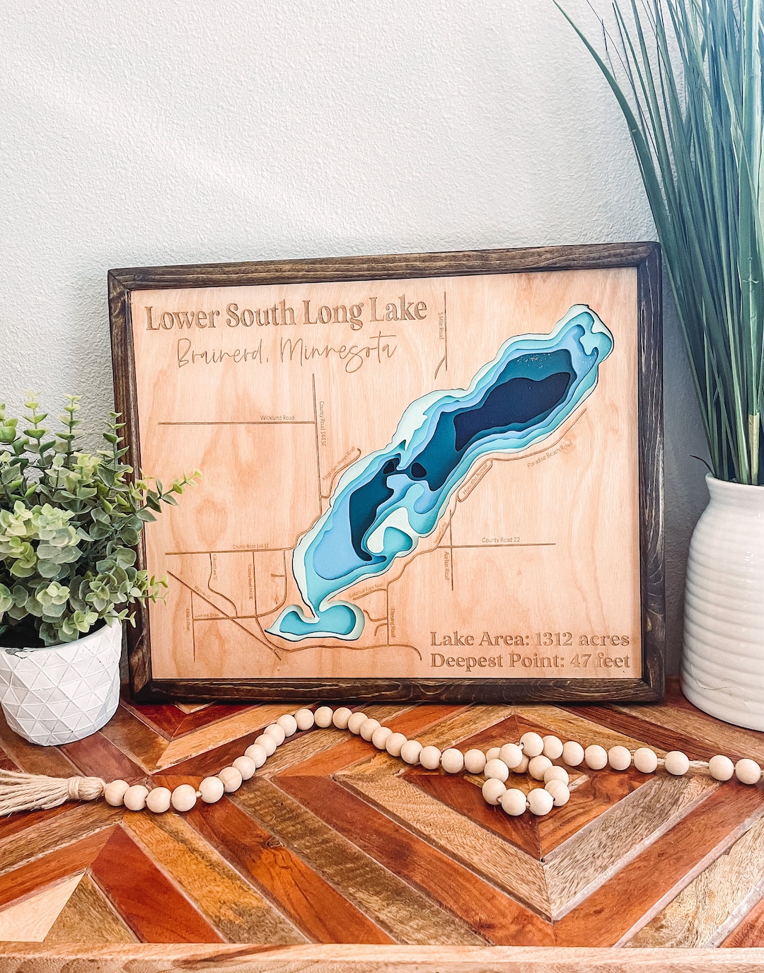 Lower South Long Lake 6 Layer Map, Customized Lake Sign, Cabin Decor ...