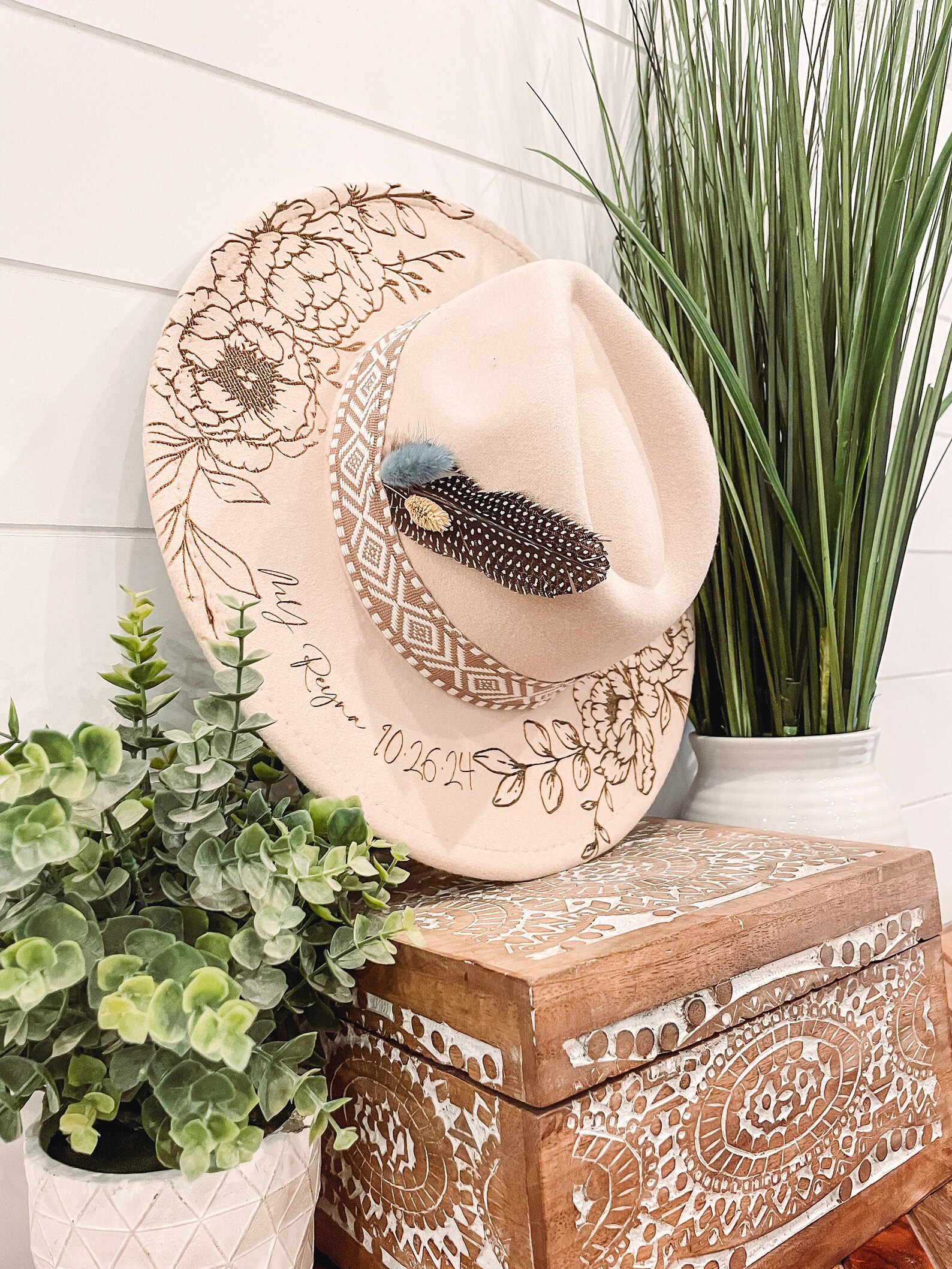 Floral Burned Hat, Floral Engraved Cowboy Hat, Sunflower Hat, Sunflower ...