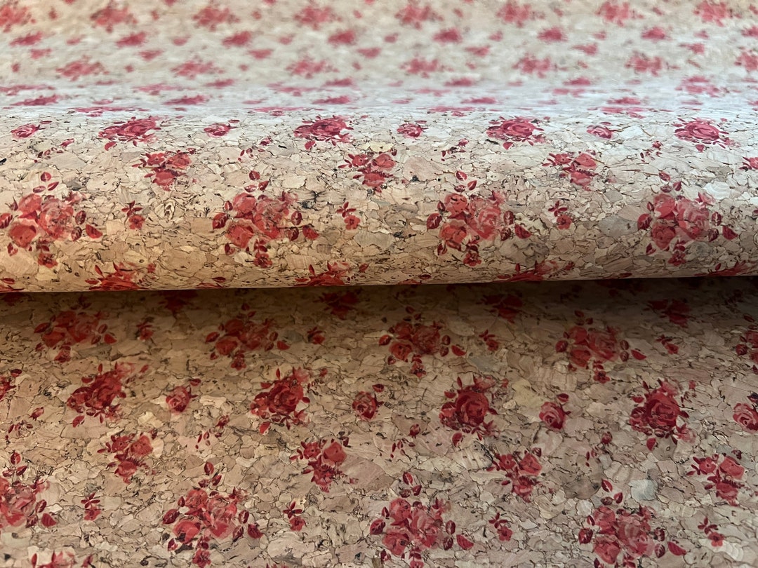 Natural Cork Fabric Petite Red Roses Fabric Sheet Faux Leather Sheet ...