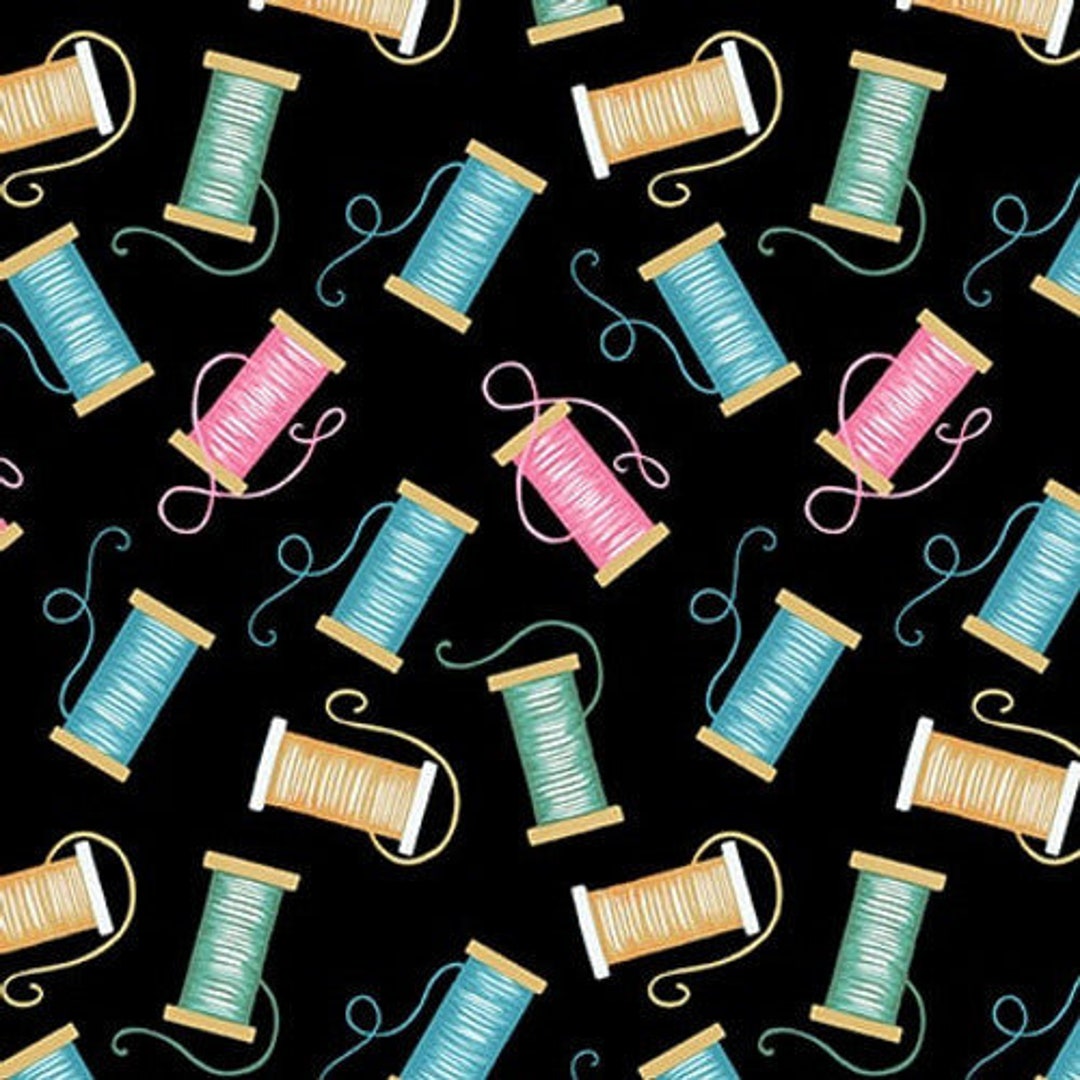 Sew, Sleep, Repeat by Delphine Cubitt Tossed Spools in Black Multi ...