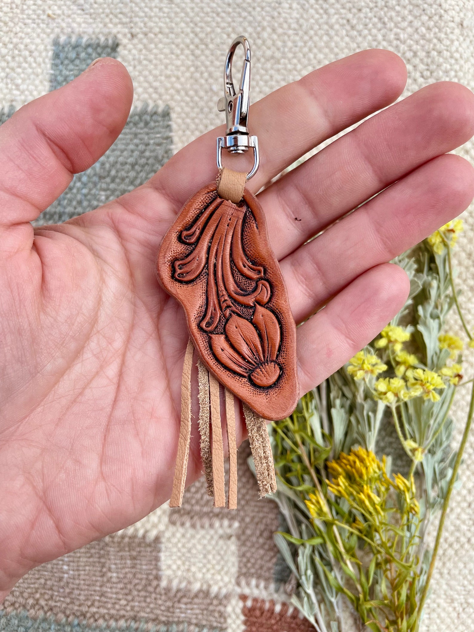 Tooled Floral Keychain Style 3 - Etsy