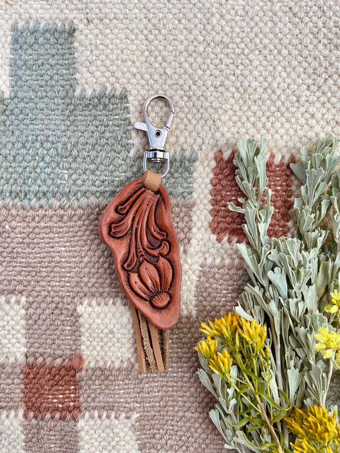 Tooled Floral Keychain Style 3 - Etsy