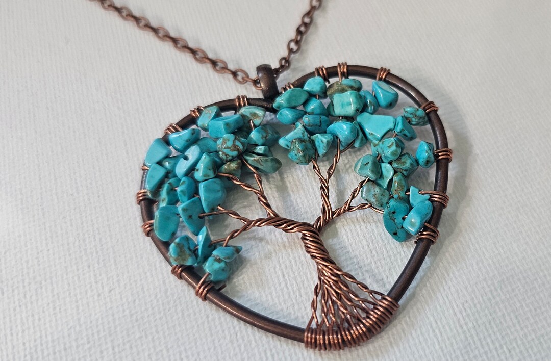Tree of Life Turquoise Stone Heart Beaded Necklace - Etsy