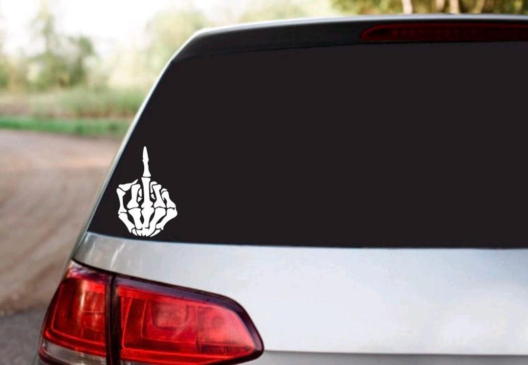 Middle Finger Skull Hand Bumper Sticker- Car Decal- Laptop Sticker ...