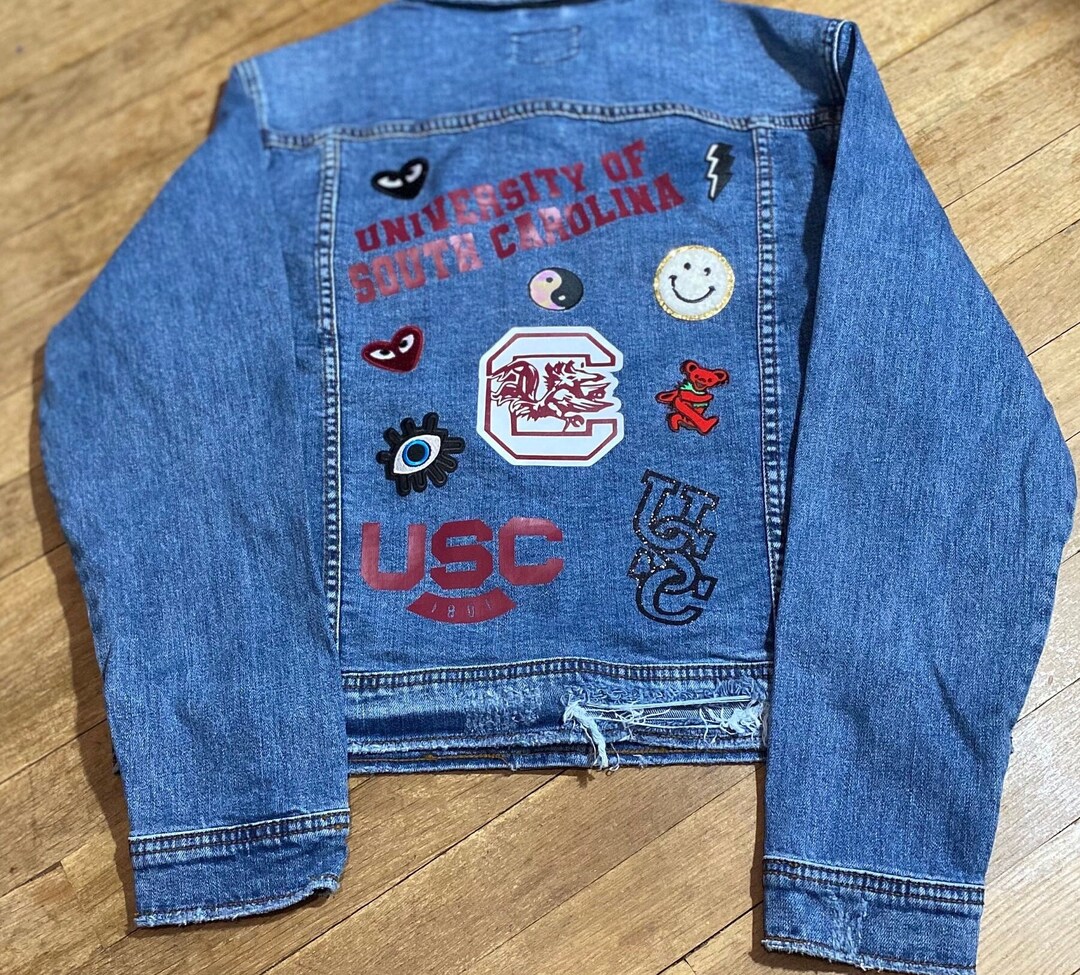 Custom Personalized College Ladies Distressed Jean Jacket. Dark Washed ...