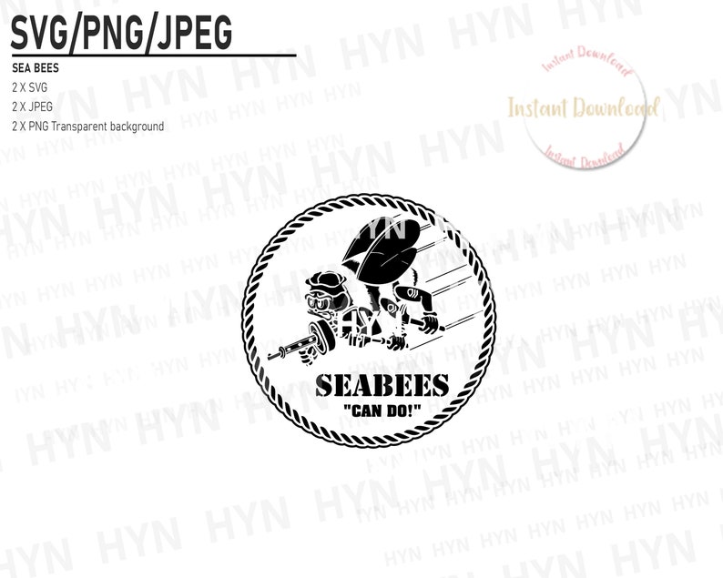 US Navy Seabees Insignia/sea Bees Logo/sea Beas Can Do/navy/ Digital ...