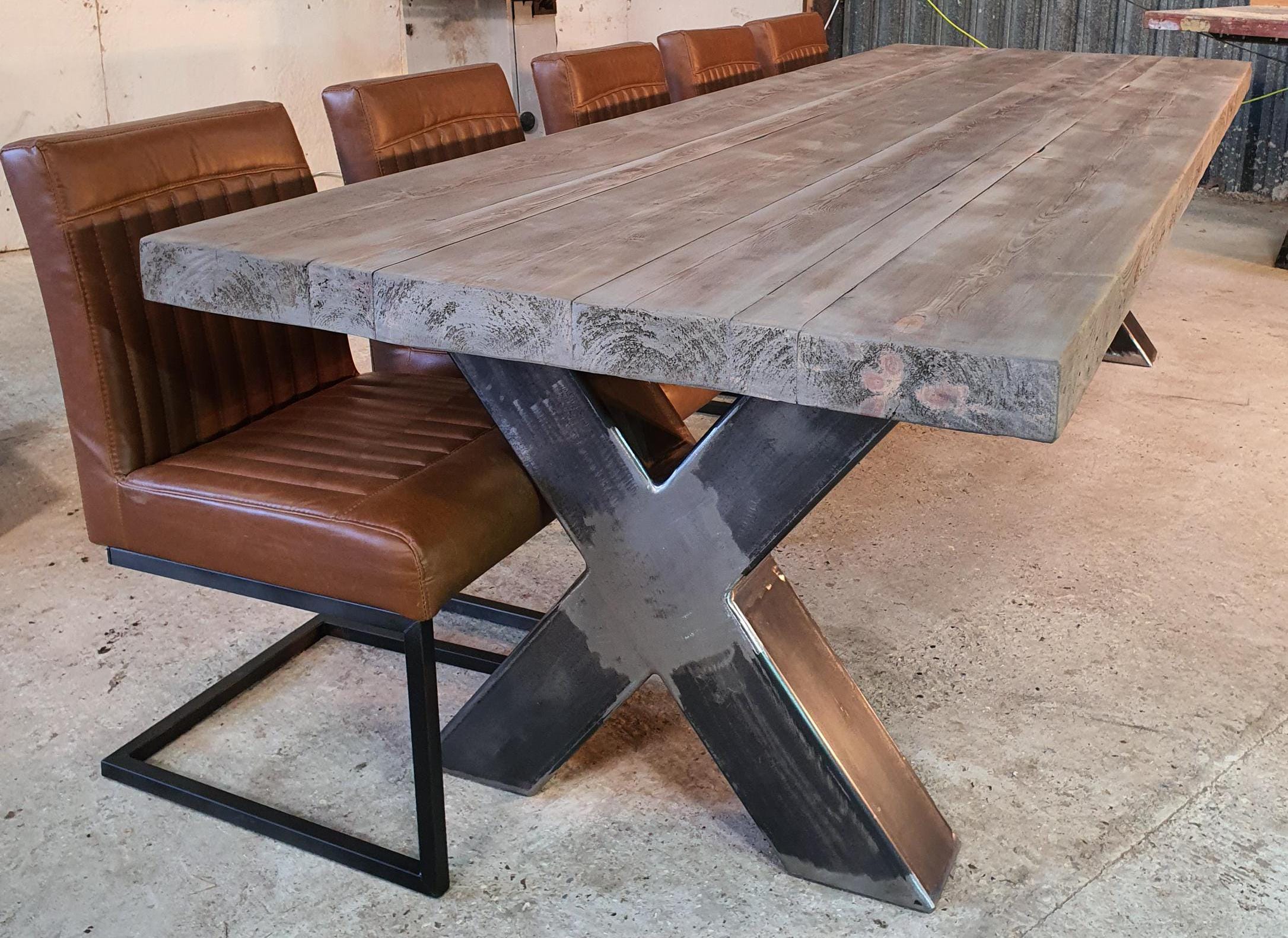 X Frame Reclaimed Timber Dining Table - Etsy UK