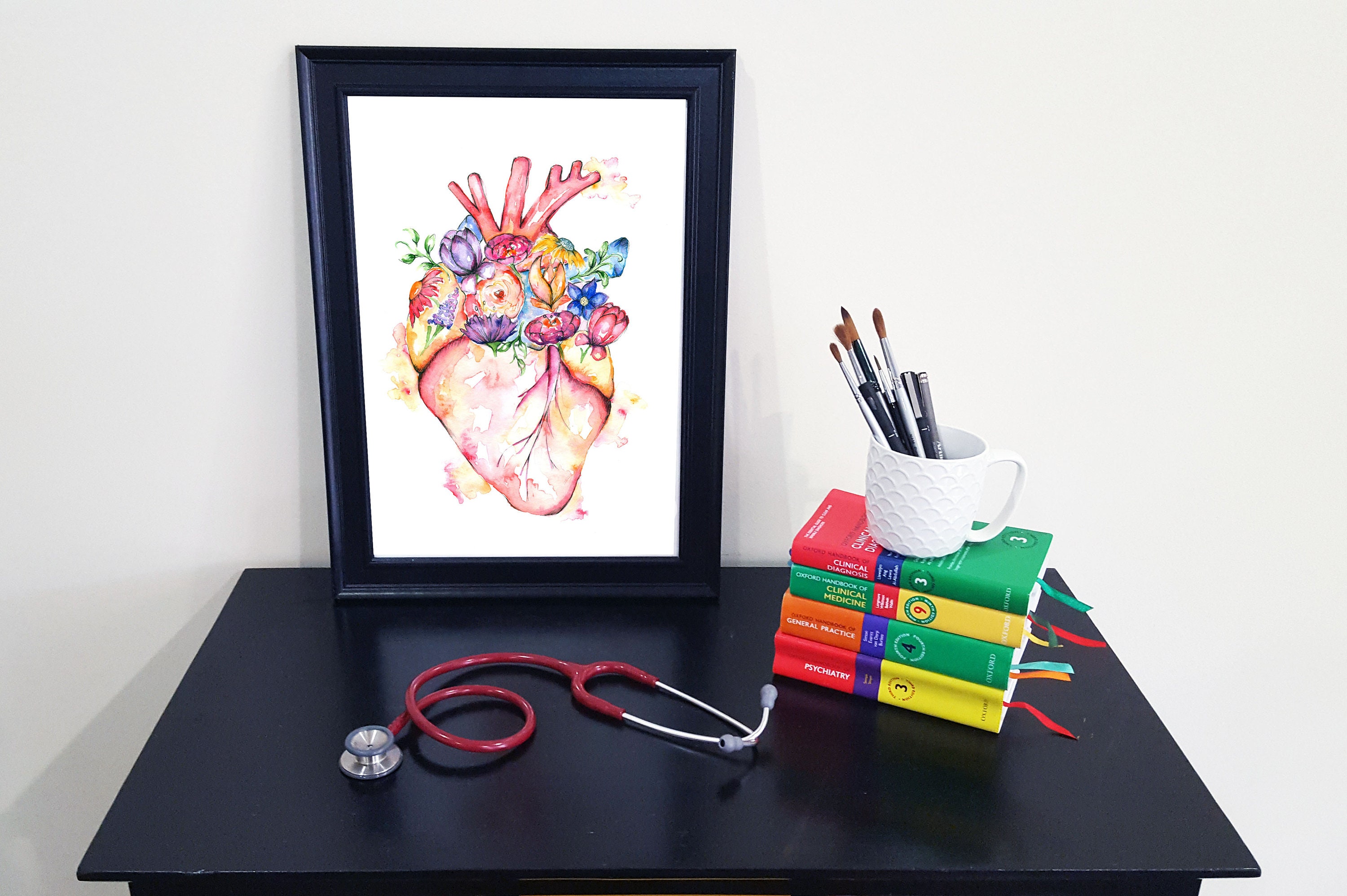 Medical Anatomy Art Stunning Watercolour Flower Heart PRINT - Etsy