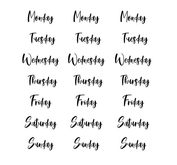 Days of the Week Stickers Weekday Decals Planner Stickers - Etsy