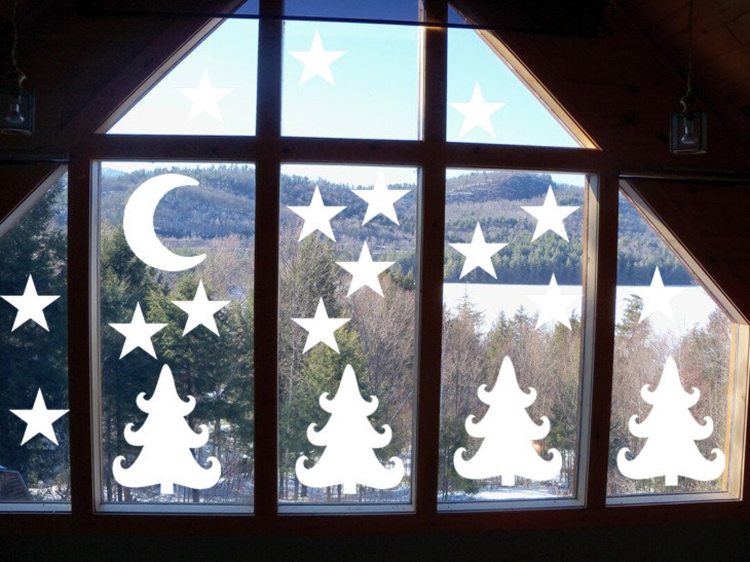 46 Christmas Stickers, Winter Window Scene,christmas Star Decal ...
