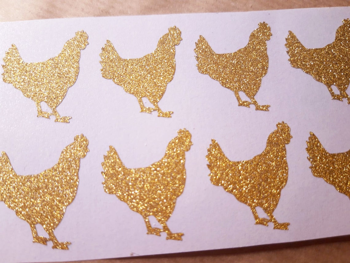 25 glitter chicken stickers Poultry food choice gold chicken | Etsy
