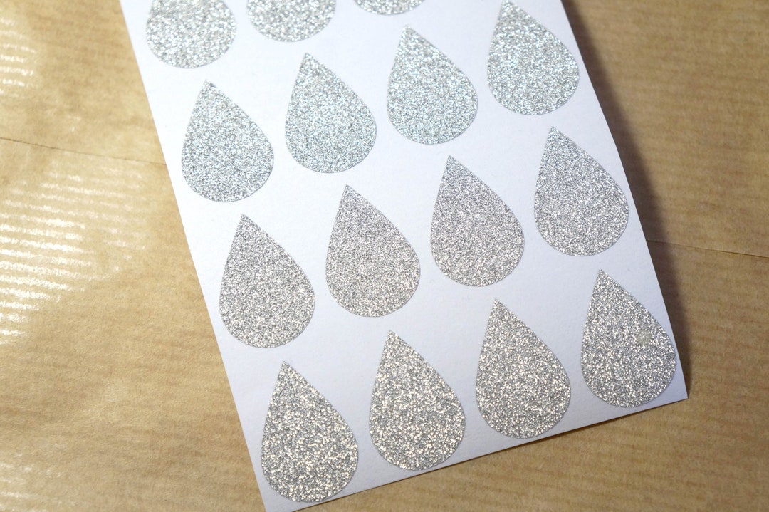 30 Glitter Rain Drop Stickers, Rain Wall Decor, Party Stickers, Silver ...