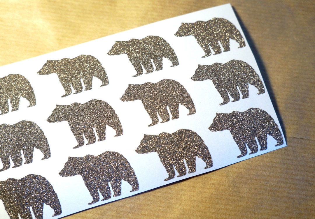 20 Glitter Bear Stickers, Animal Stickers, Baby Shower Party Seals Gold ...