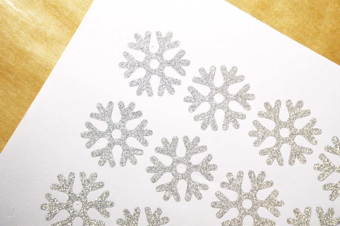 20 Glitter Snowflake Stickers, Christmas Invitation Seals, Holiday Gift ...