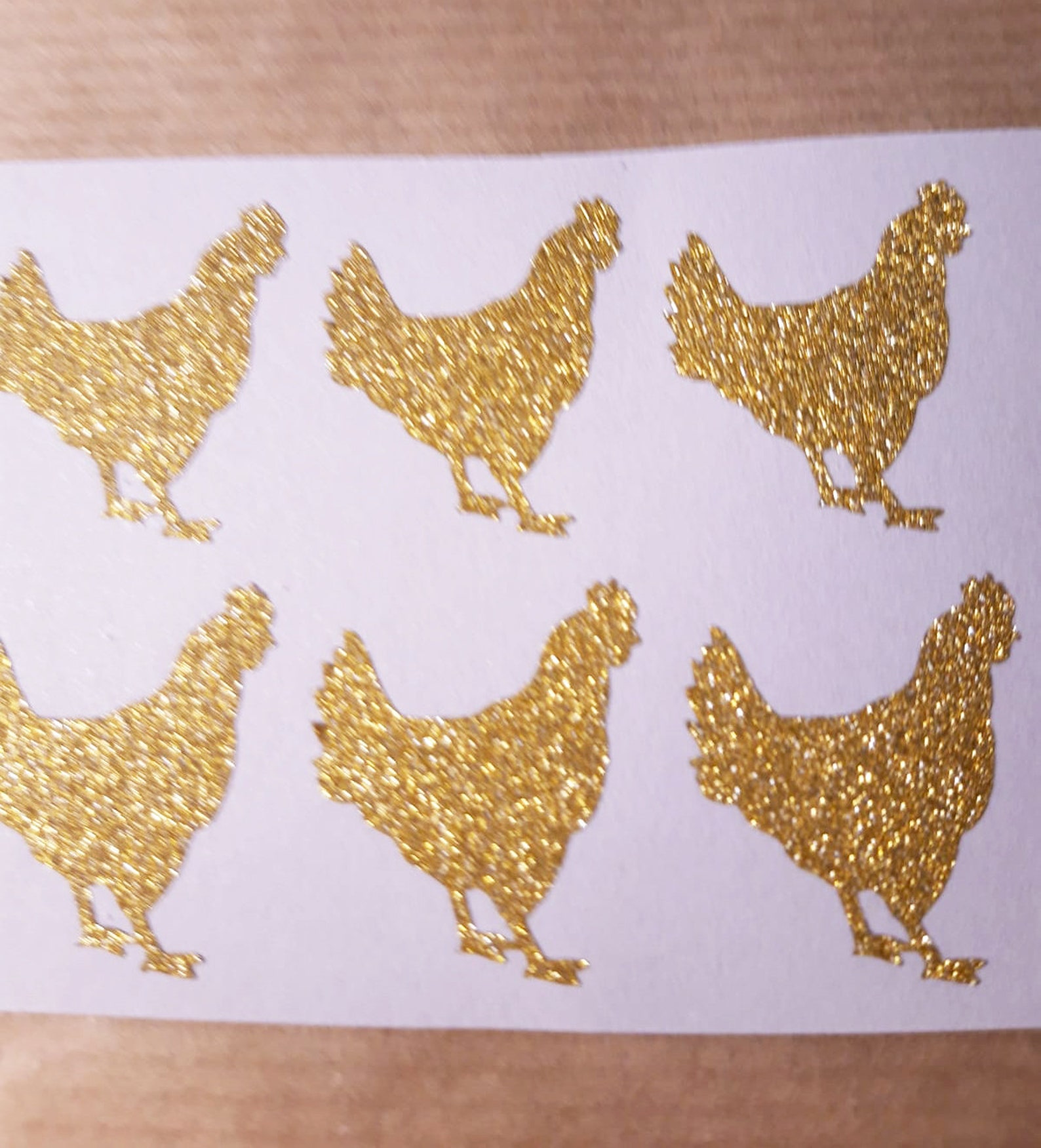 25 Glitter Chicken Stickers, Poultry Food Choice, Gold Chicken Decal ...