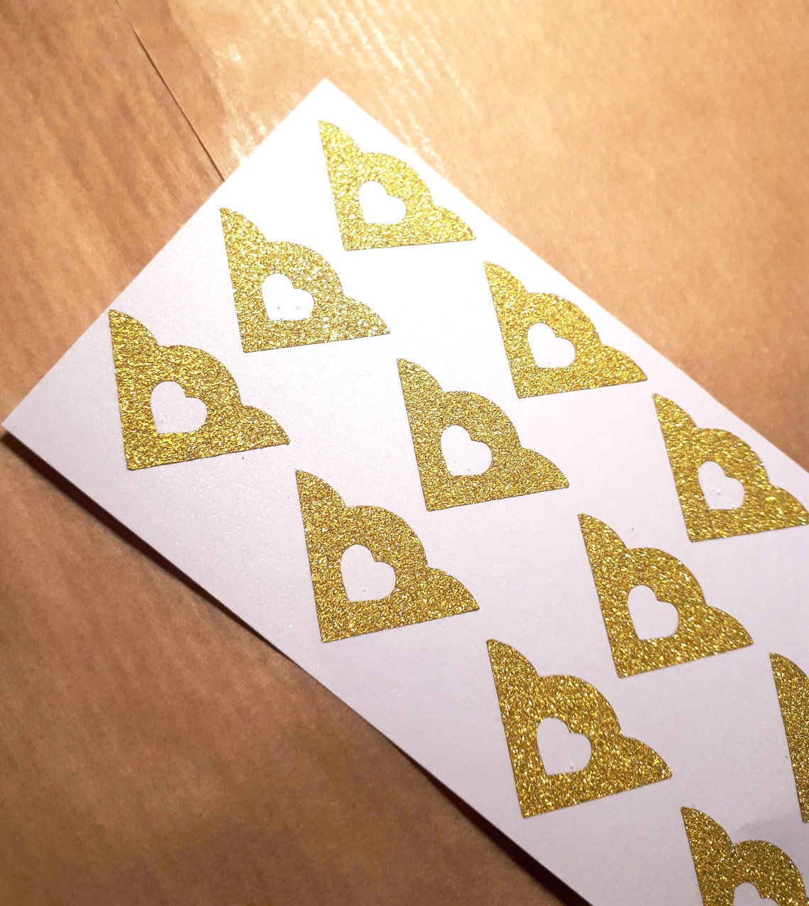 25 Glitter Corner Stickers, Gold Scrapbook Decal, Card Heart Stickers ...