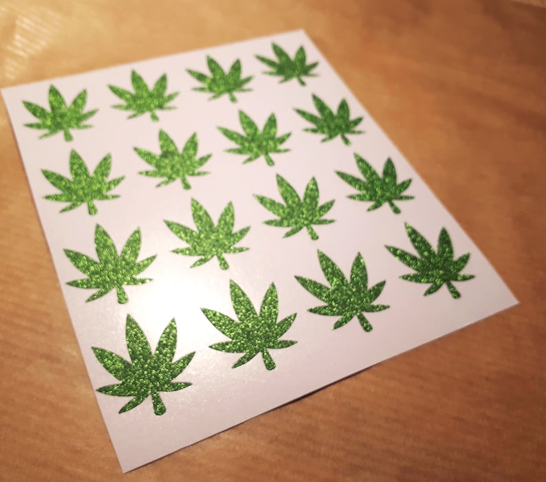 20 Glitter Cannabis Leaf Stickers Green Hemp Decal Weed - Etsy UK
