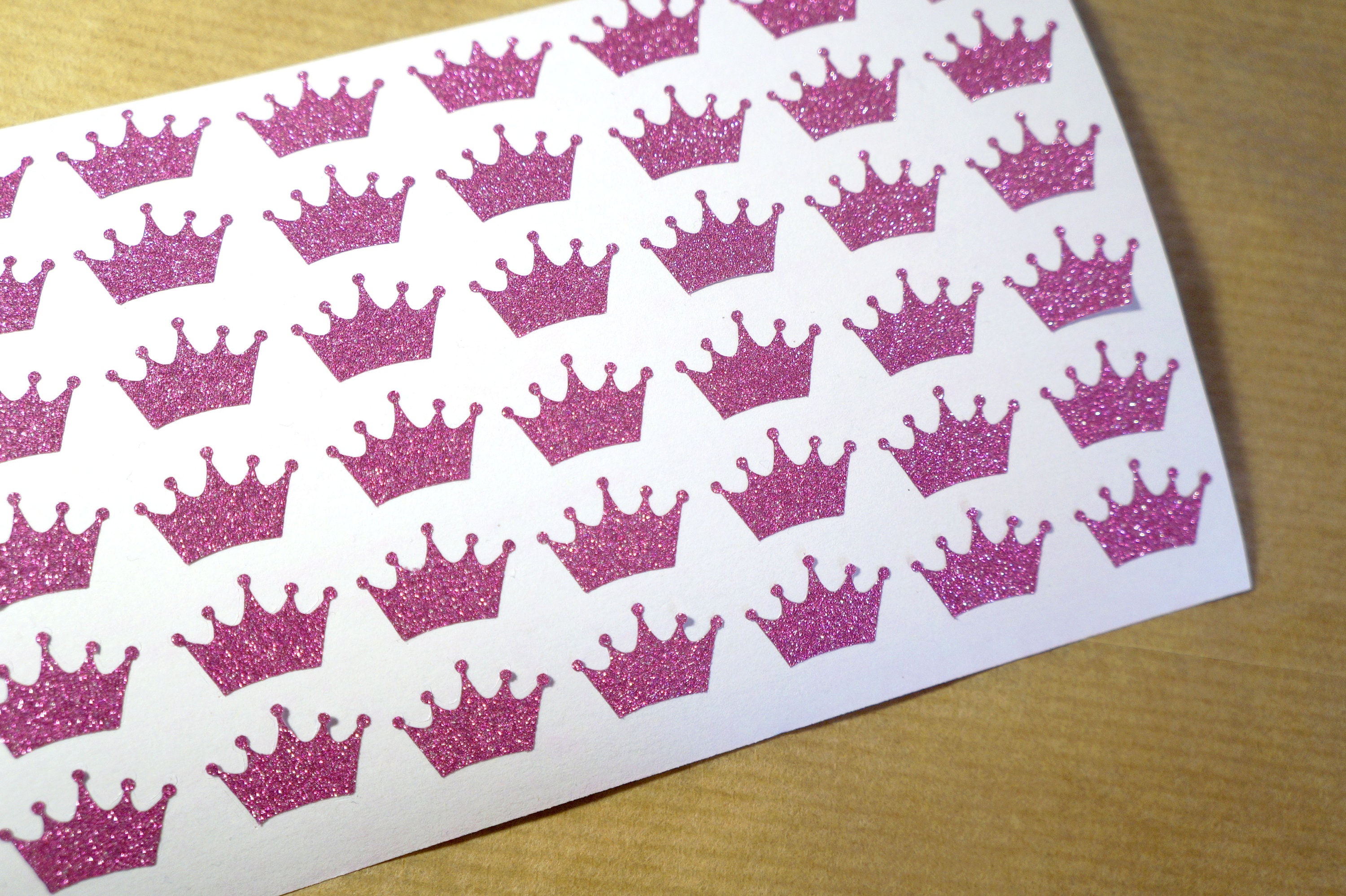 30 pink glitter crown decal crown princess party sticker | Etsy