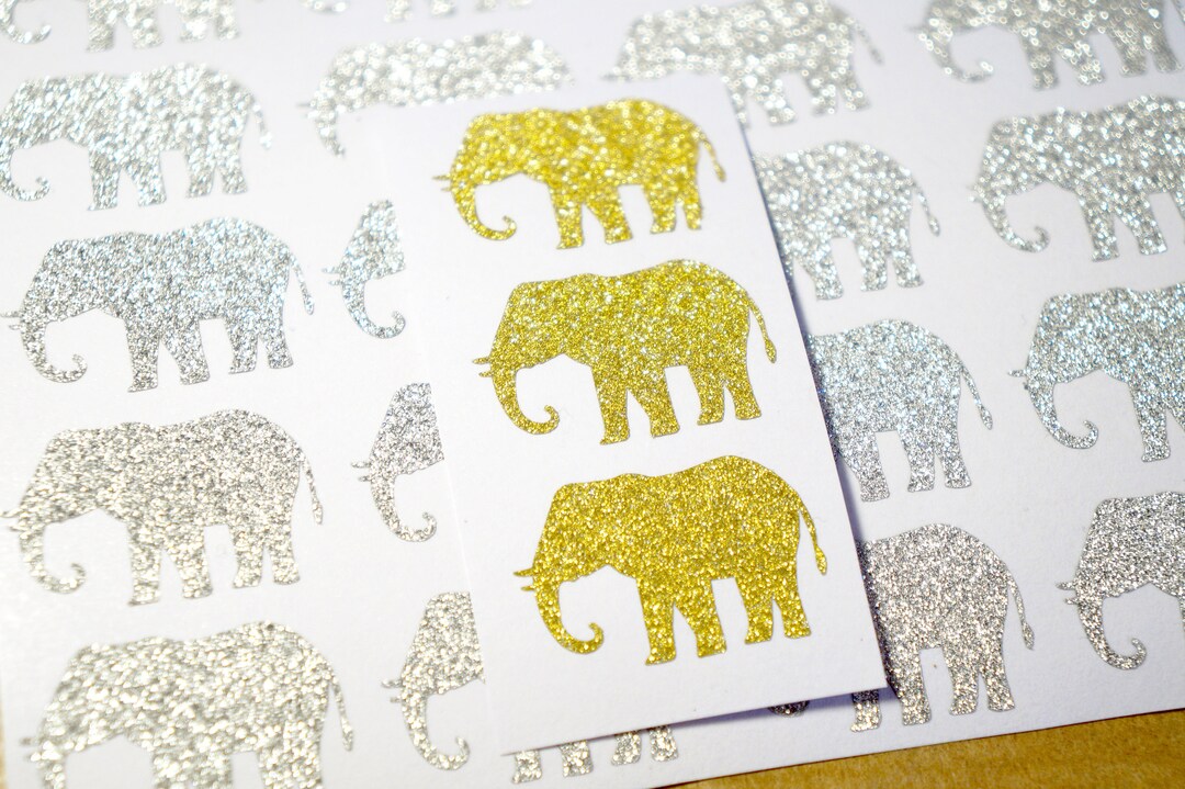 20 Glitter Elephant Stickers, Animal Stickers, Baby Shower Party Seals ...