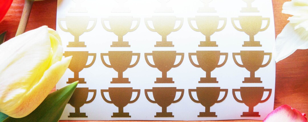 30 Trophy Cup Stickers, Cup Invitation Seals, Gold Cup Sports Birthday ...