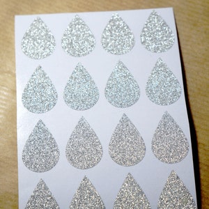 30 Glitter Rain Drop Stickers, Rain Wall Decor, Party Stickers, Silver ...